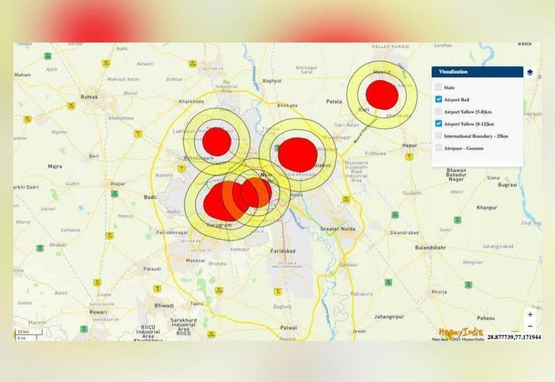 Interactive airspace map demarcating zones for drone operations in ...