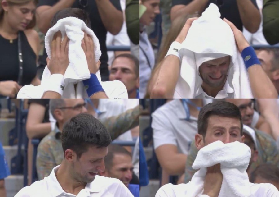 Novak Djokovic breaks down, cries into his towel mid-match during US ...