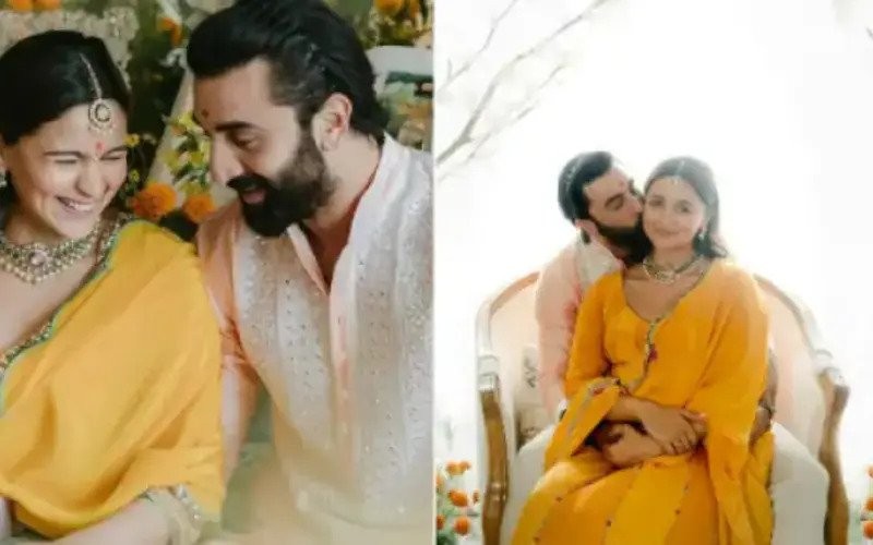 Alia bhatt sit on husband ranbir kapoor lap actor shower his kiss to her see her